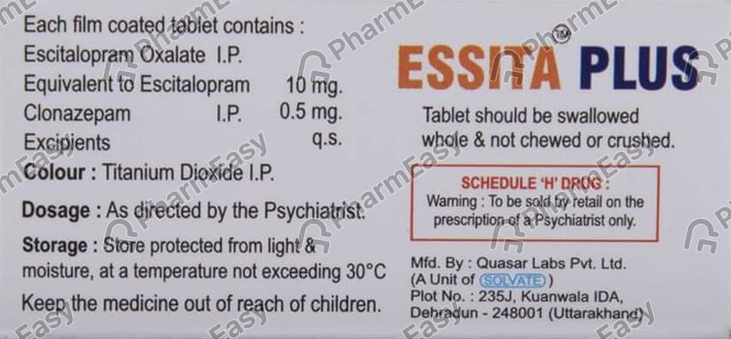 Essita Plus Strip Of 10 Tablets: Uses, Side Effects, Price & Dosage ...