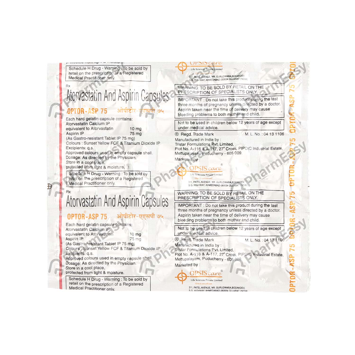 Optor Asp 75mg Strip Of 15 Capsules: Uses, Side Effects, Price & Dosage ...