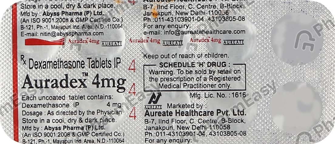 Auradex 4 MG Tablet (10): Uses, Side Effects, Price & Dosage | PharmEasy