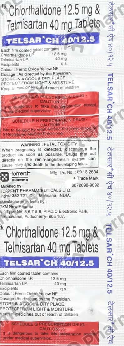 Telsar Ch 40/12.5 Strip Of 10 Tablets: Uses, Side Effects, Price ...