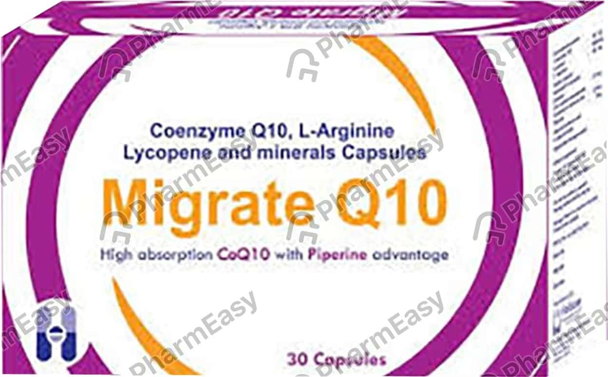 Buy Migrate Q10 Strip Of 10 Capsules Online & Save Up to 24% at PharmEasy