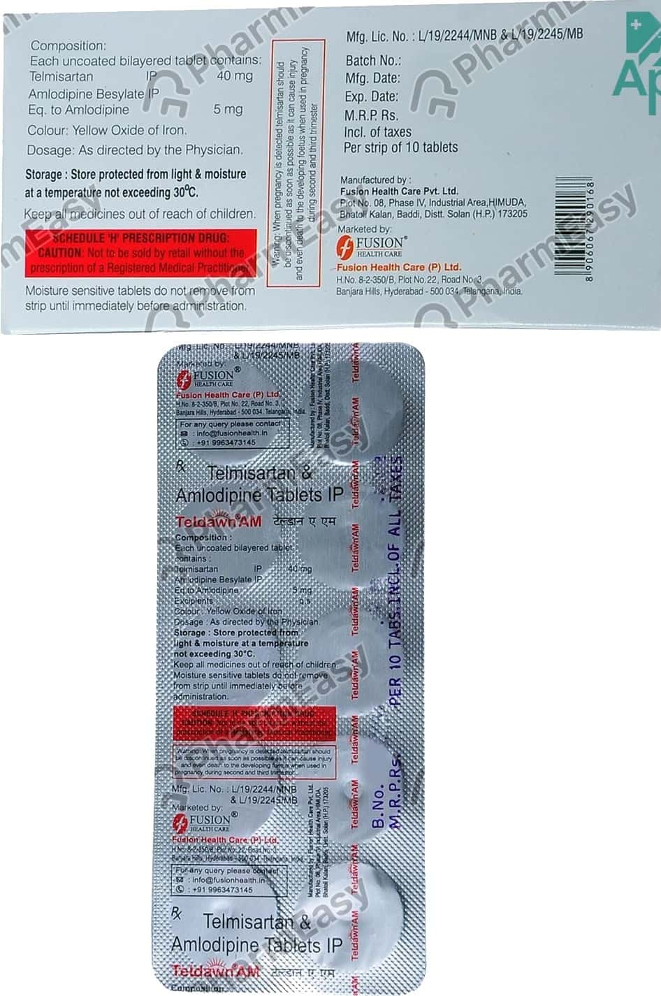 Teldawn Am 40mg Strip Of 10 Tablets: Uses, Side Effects, Price & Dosage ...
