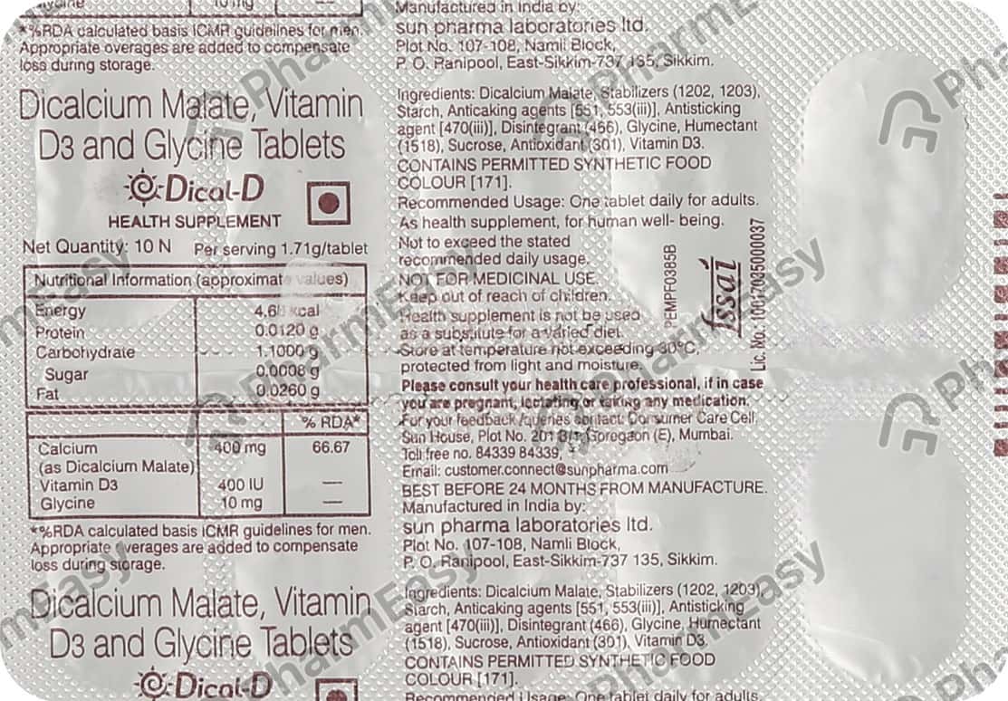 Dical D Strip Of 10 Tablets: Uses, Side Effects, Price & Dosage | PharmEasy