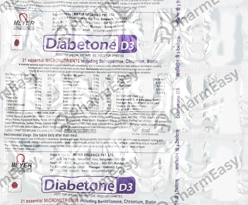 Buy Diabetone D3 Tablets 15'S Online at Flat 15% OFF | PharmEasy