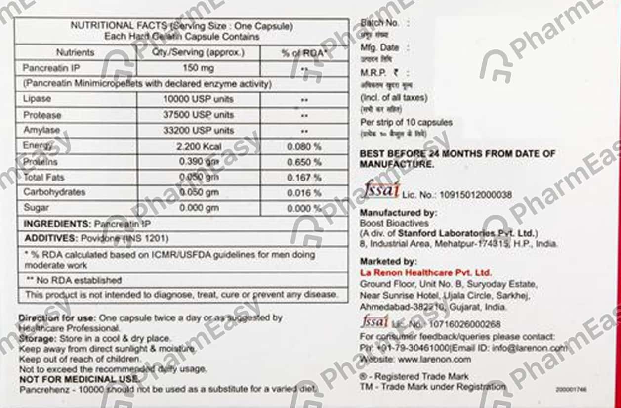Pancrehenz 150 MG Capsule (10): Uses, Side Effects, Price & Dosage ...