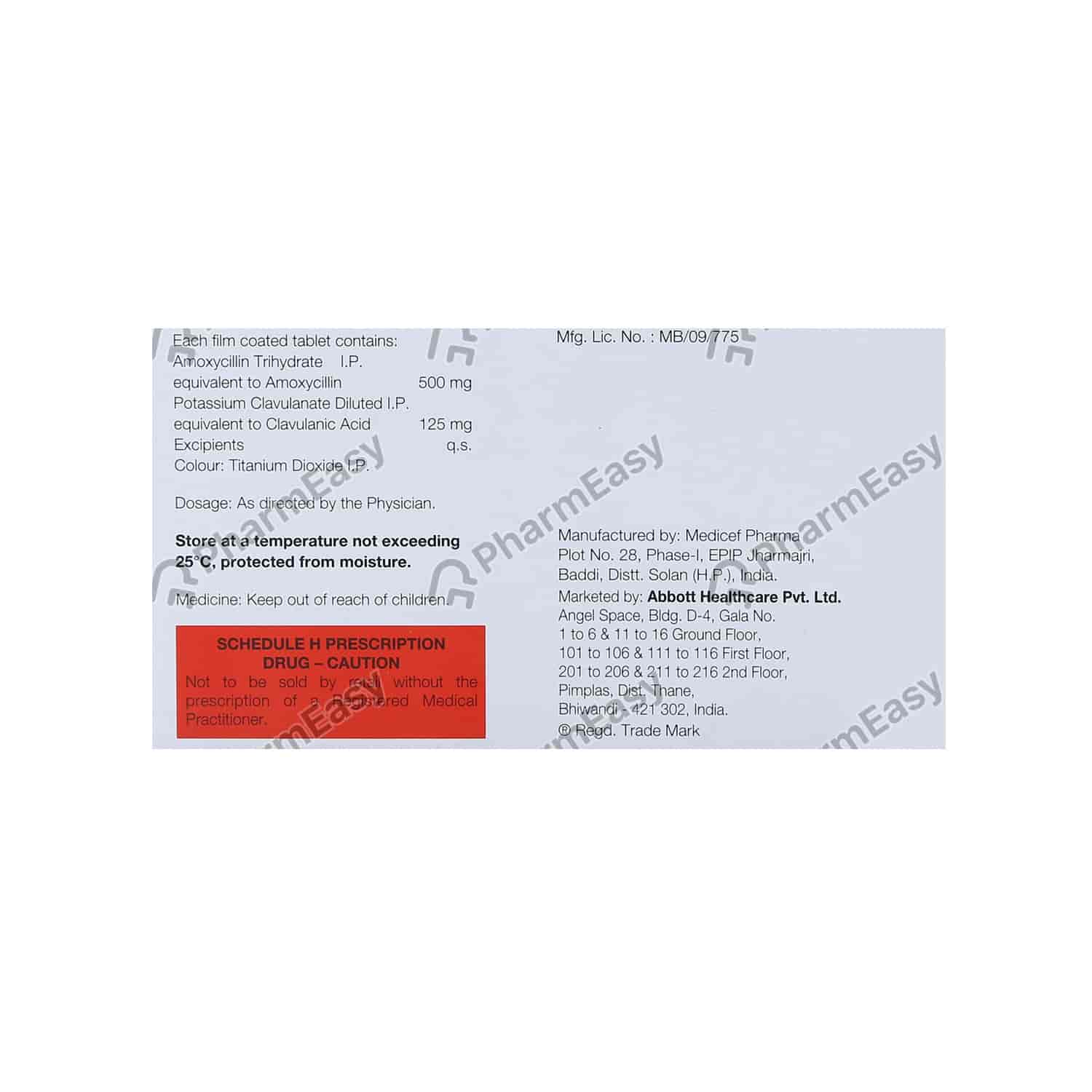 Amoxyclav 625mg Tab 10'S - Uses, Side Effects, Dosage, Composition ...