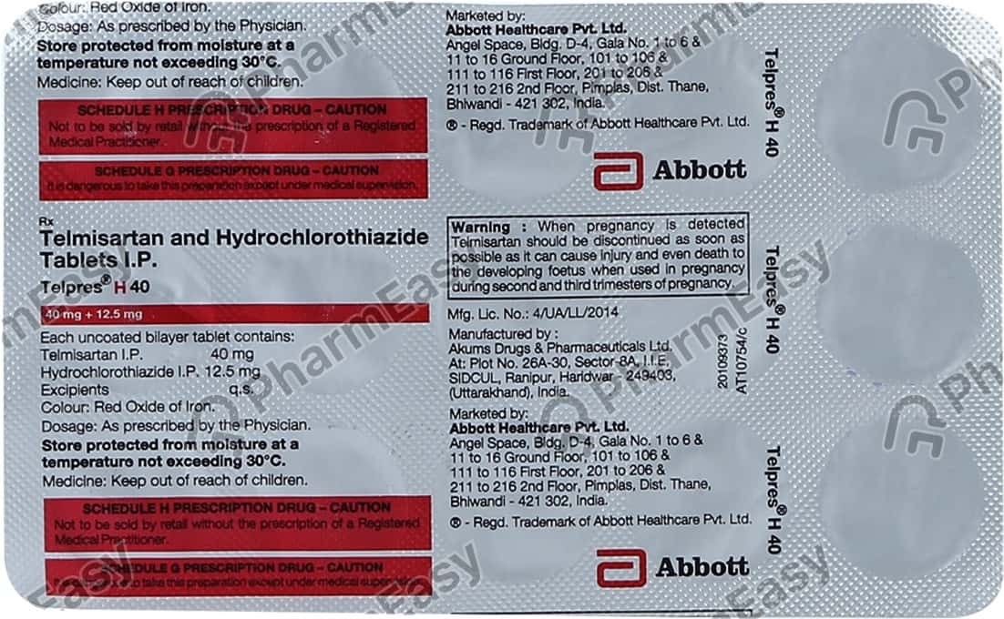 Telpres H 40mg Strip Of 15 Tablets: Uses, Side Effects, Price & Dosage ...