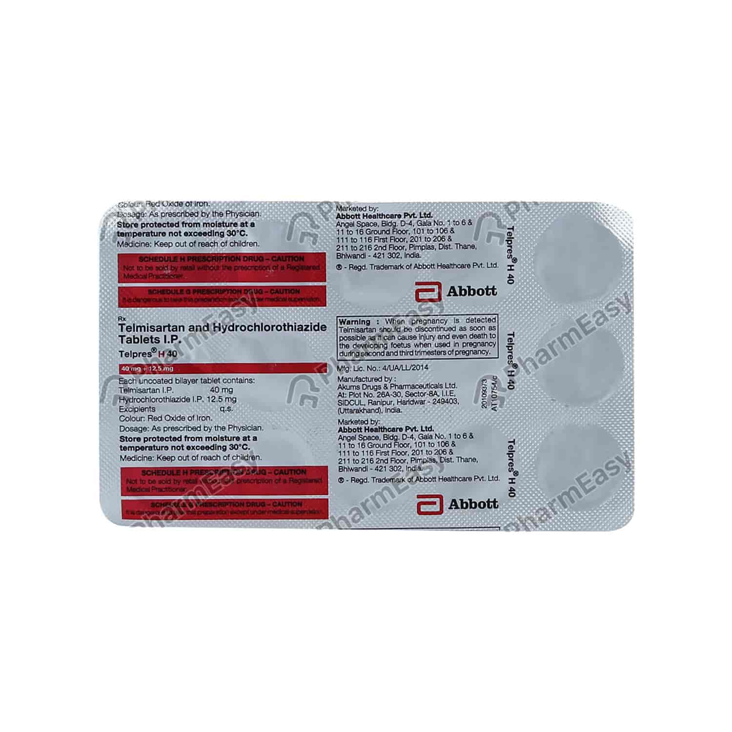 Telpres H 40mg Tab 15'S - Uses, Side Effects, Dosage, Composition ...