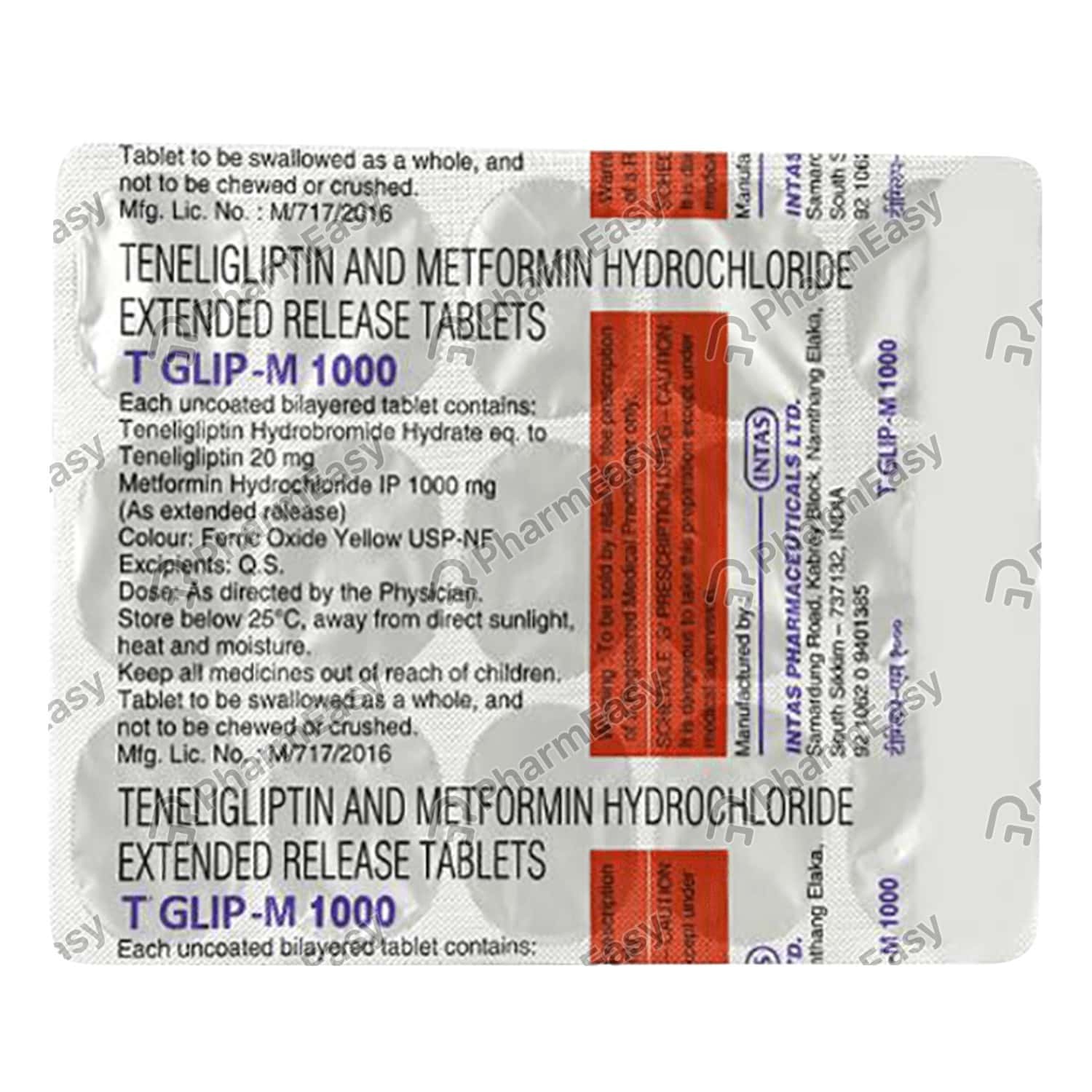 T Glip M 1000mg Strip Of 15 Tablets: Uses, Side Effects, Price & Dosage ...