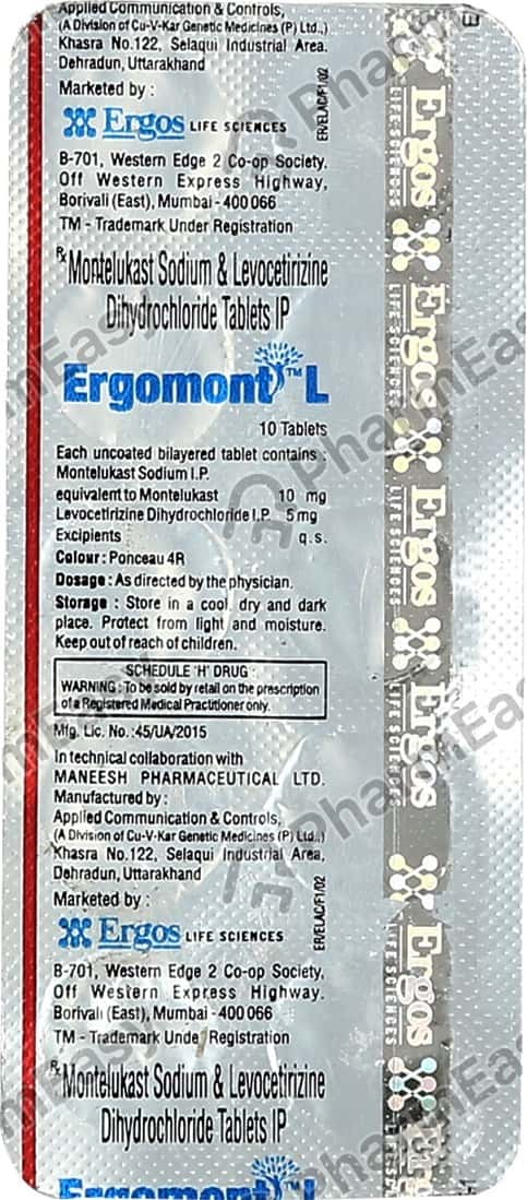 Ergomont L Strip Of 10 Tablets: Uses, Side Effects, Price & Dosage ...