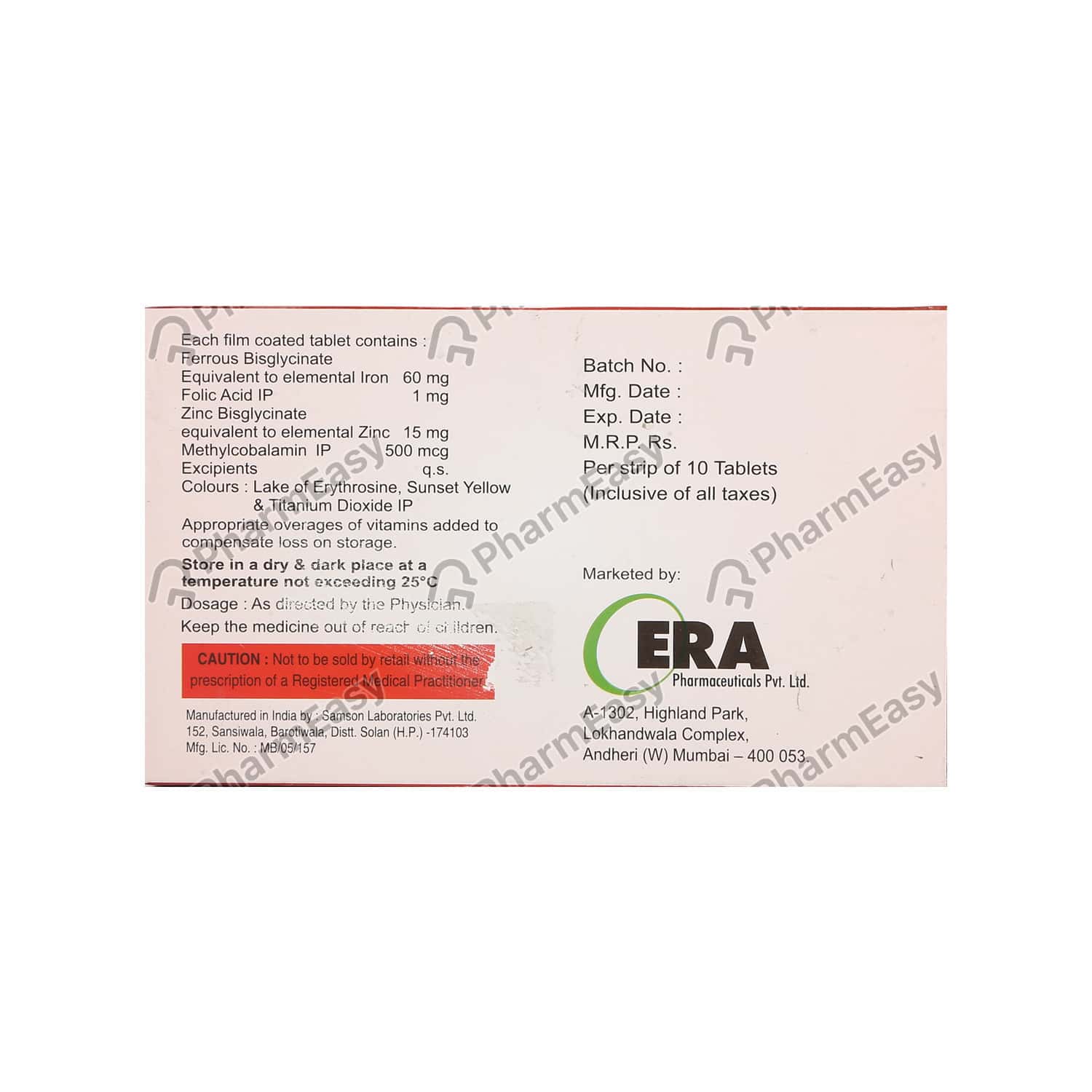 Era Hb Tab 10'S - Uses, Side Effects, Dosage, Composition & Price ...