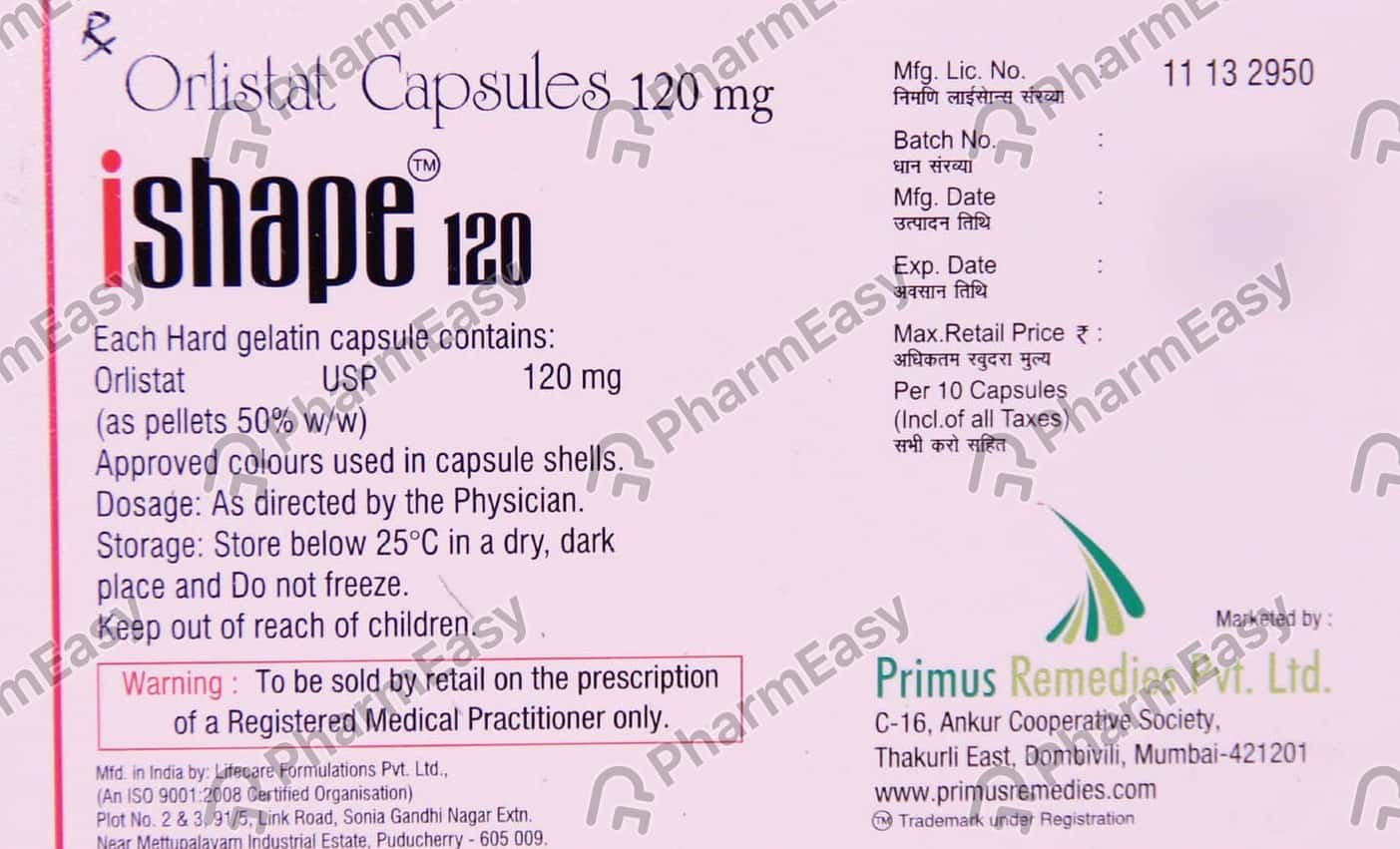 Ishape 120 MG Capsule (10): Uses, Side Effects, Price & Dosage | PharmEasy