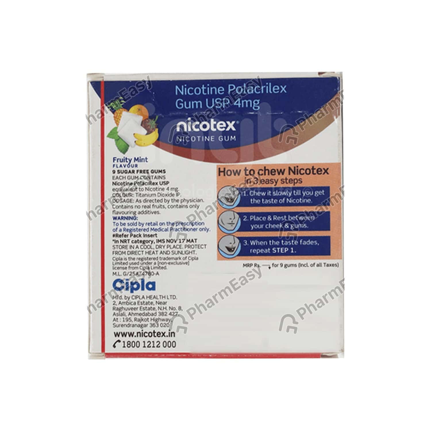 Buy Nicotex 4 MG Chewing Gum (9) Online at Flat 18% OFF* | PharmEasy