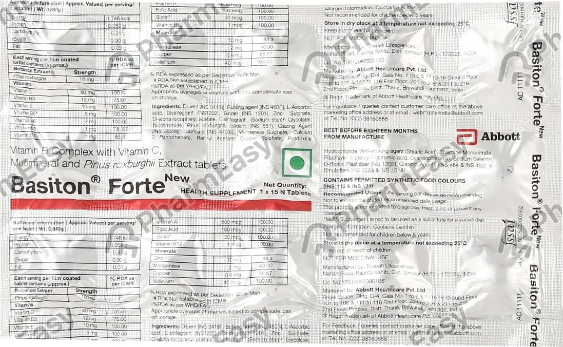 Basiton Forte New Strip Of 15 Tablets: Uses, Side Effects, Price ...