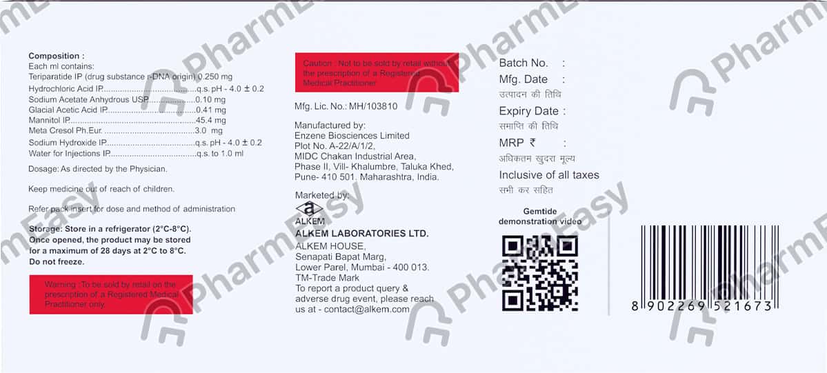 Buy Gemtide 600 MCG/2.4ML Injection (2.4) Online at Flat 15% OFF ...