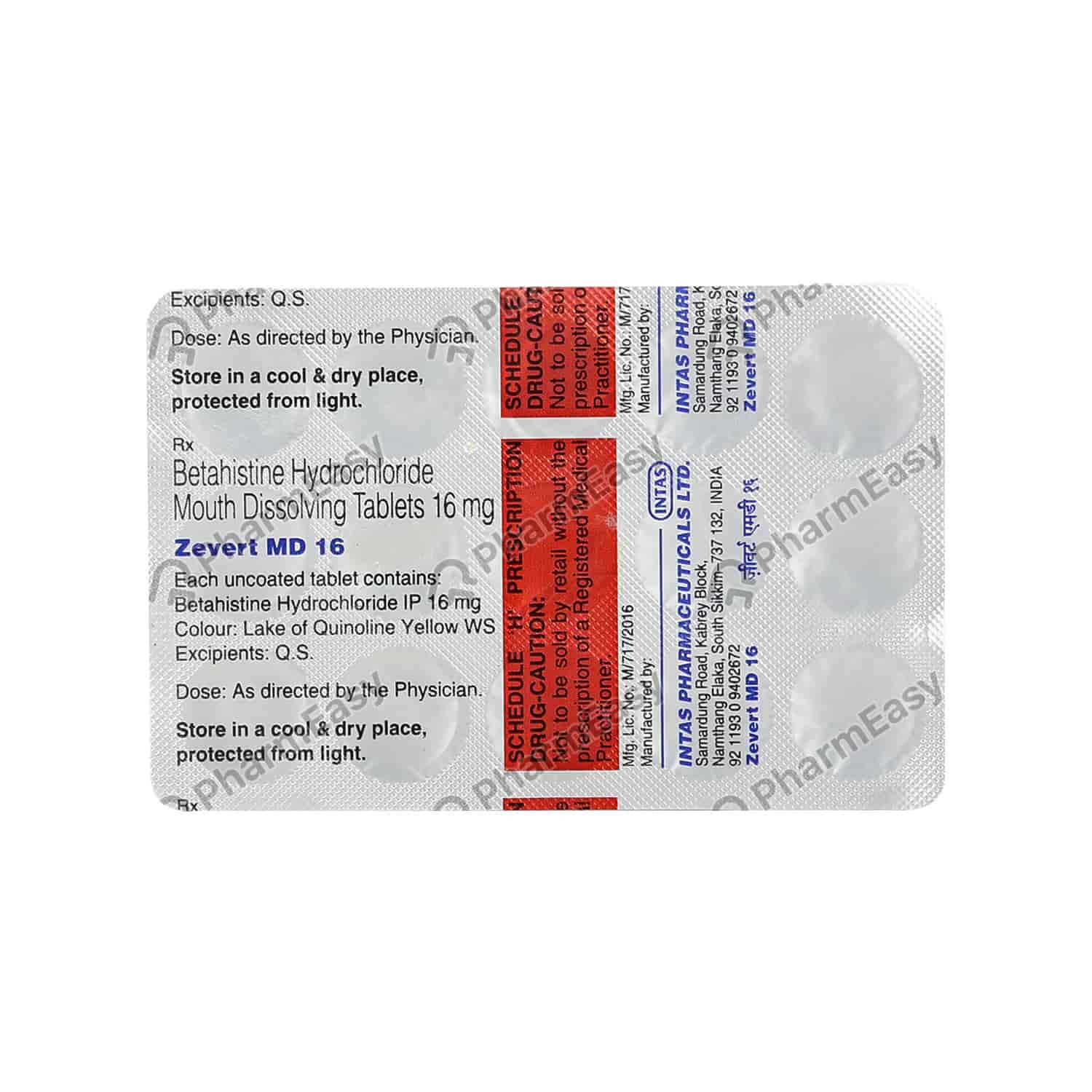 Zevert Md 16mg Tab 15'S - Uses, Side Effects, Dosage, Composition ...