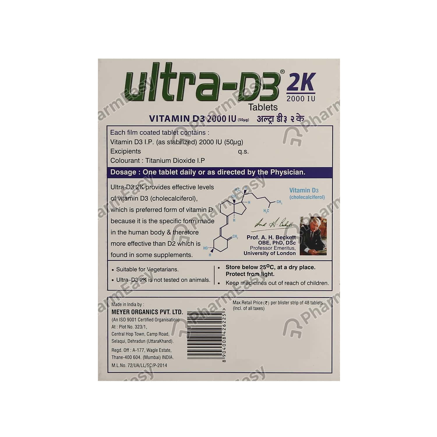 Ultra D3 2000 IU Tablet (48): Uses, Side Effects, Price & Dosage ...