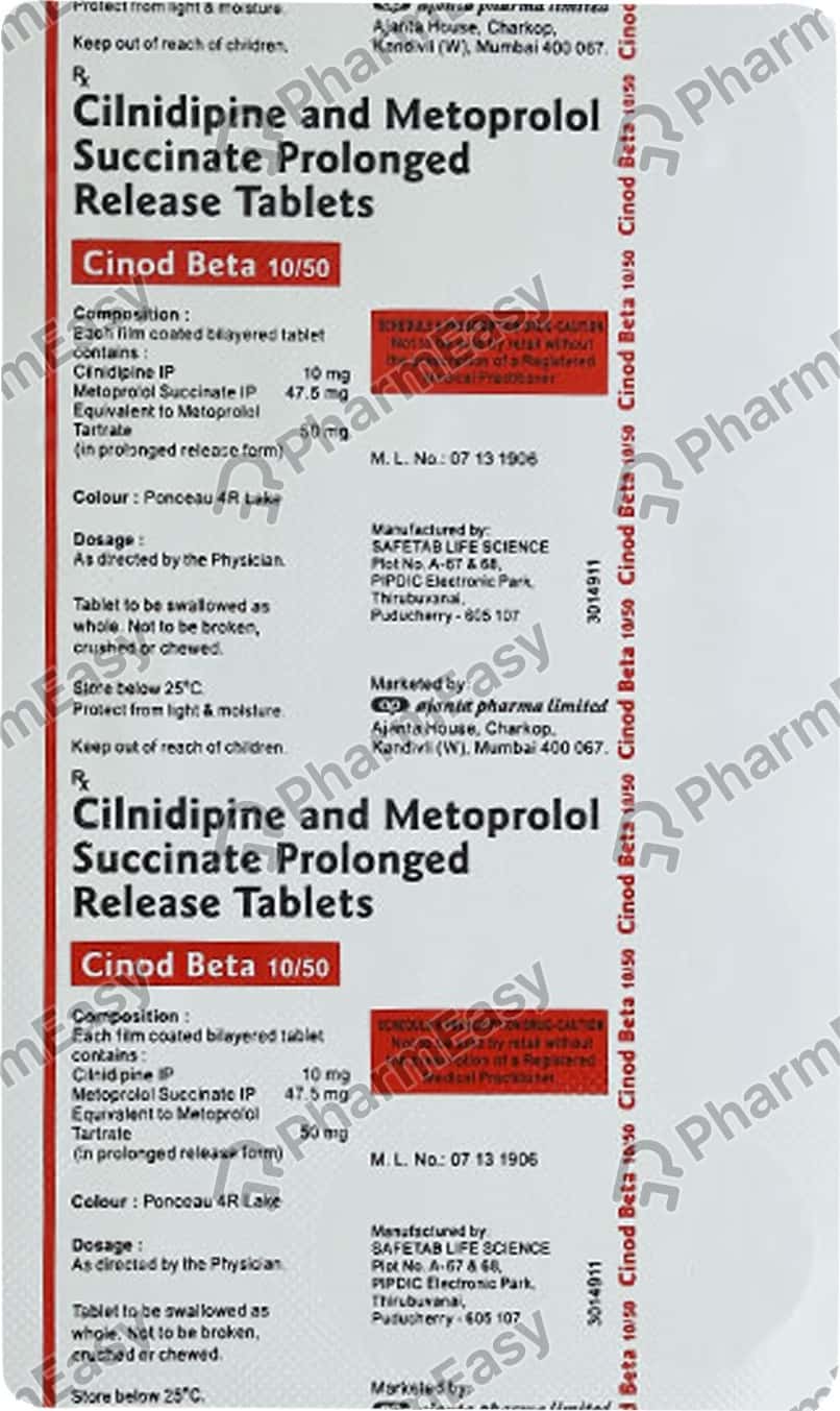 Cinod Beta 10mg/50mg Strip Of 15 Tablets: Uses, Side Effects, Price ...
