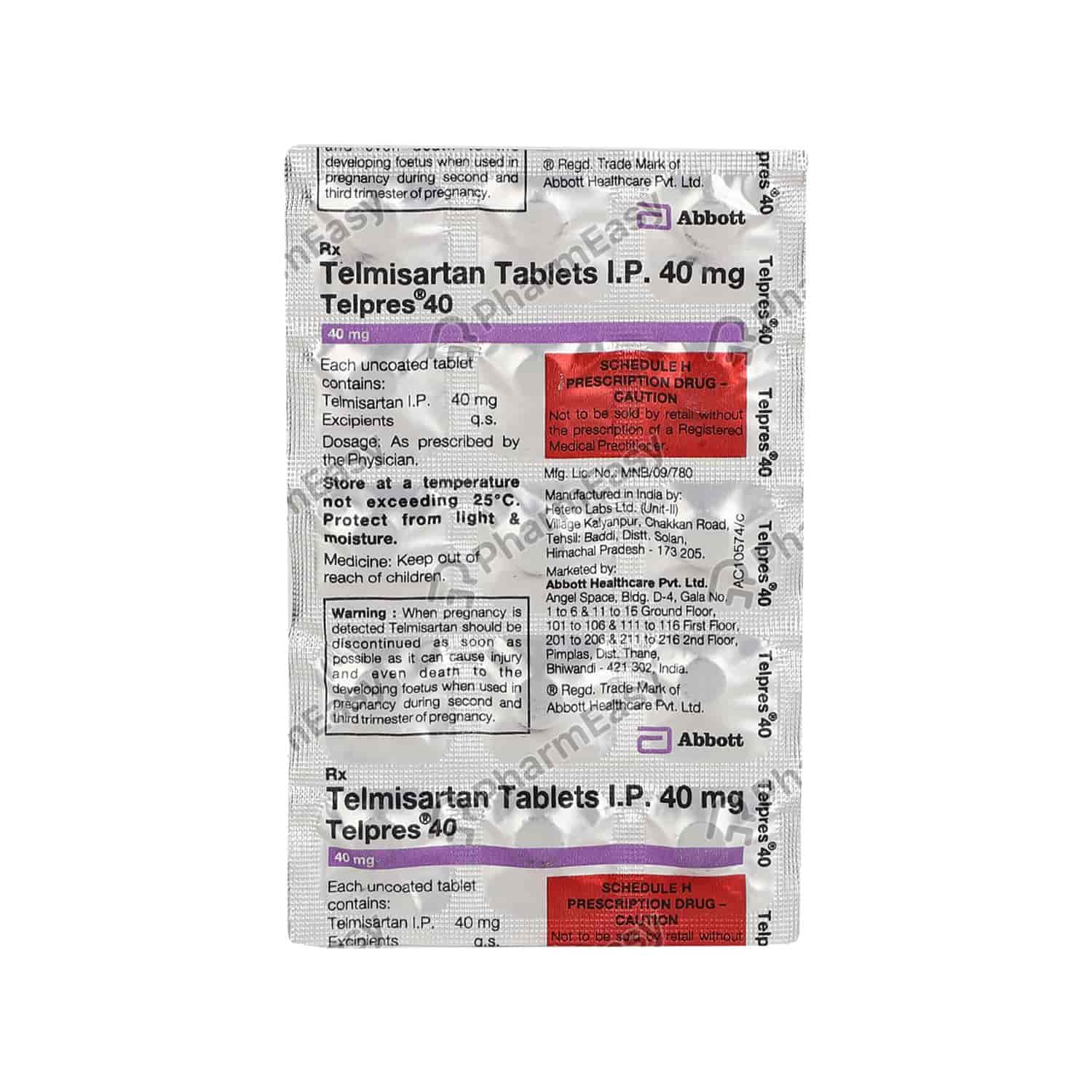 Telpres 40mg Tab 15'S - Uses, Side Effects, Dosage, Composition & Price ...