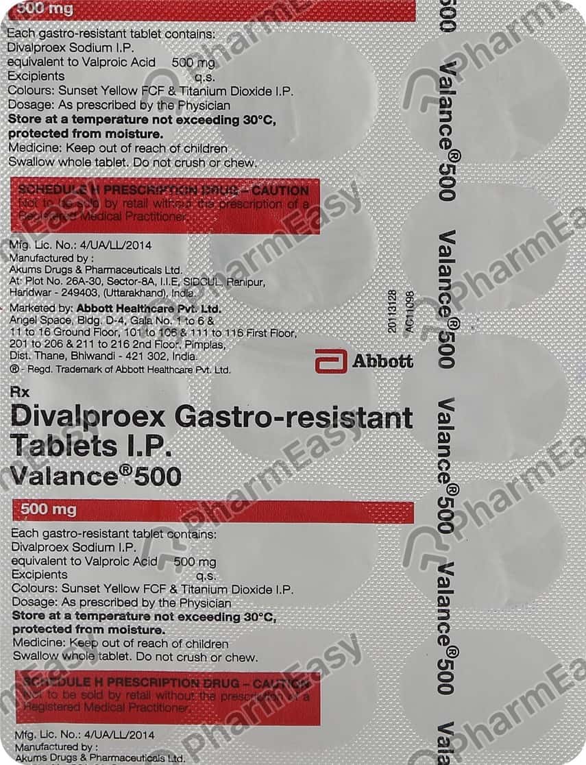 Valance 500 MG Tablet (15): Uses, Side Effects, Price & Dosage | PharmEasy