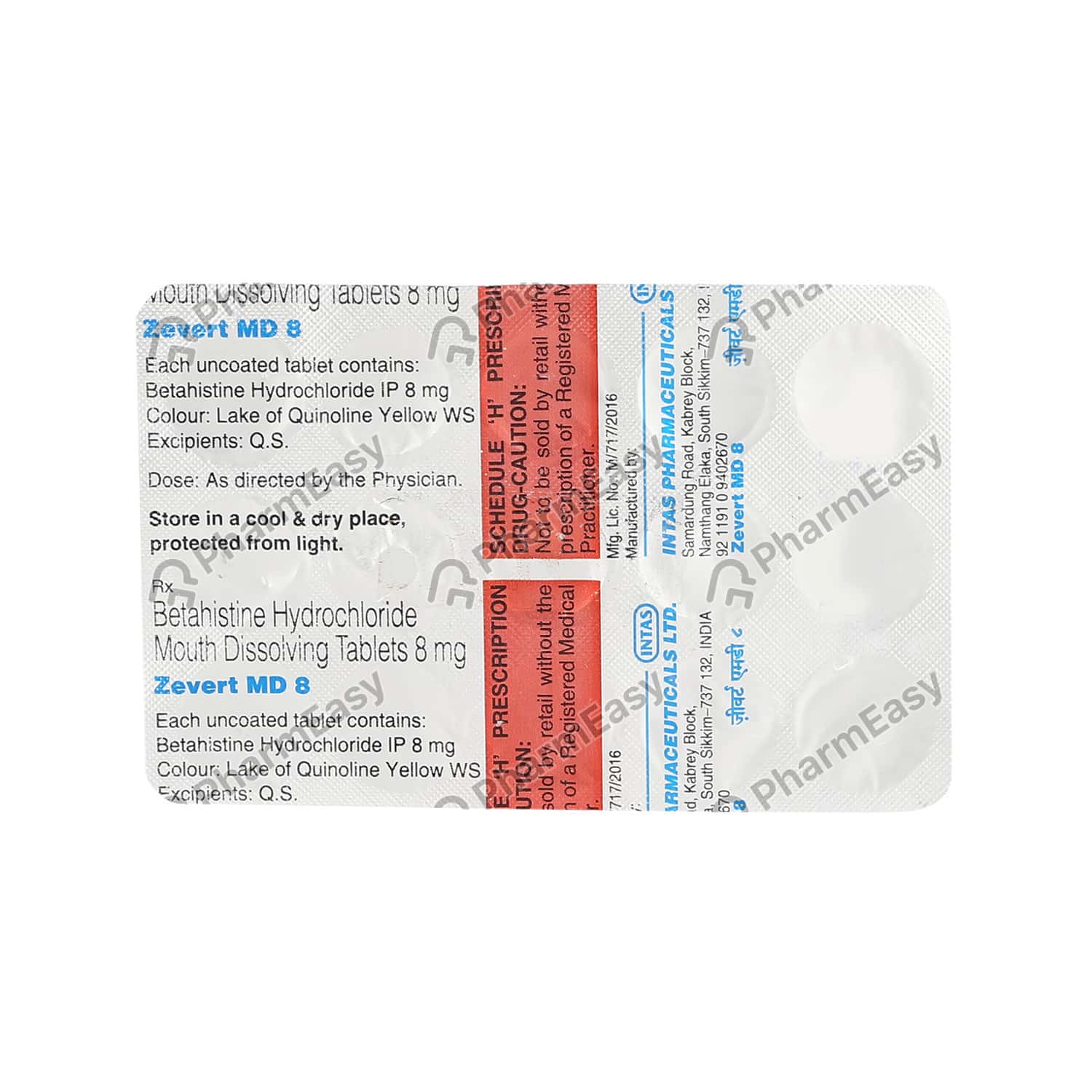 Zevert 8 MG Tablet (15) - Uses, Side Effects, Dosage, Composition ...