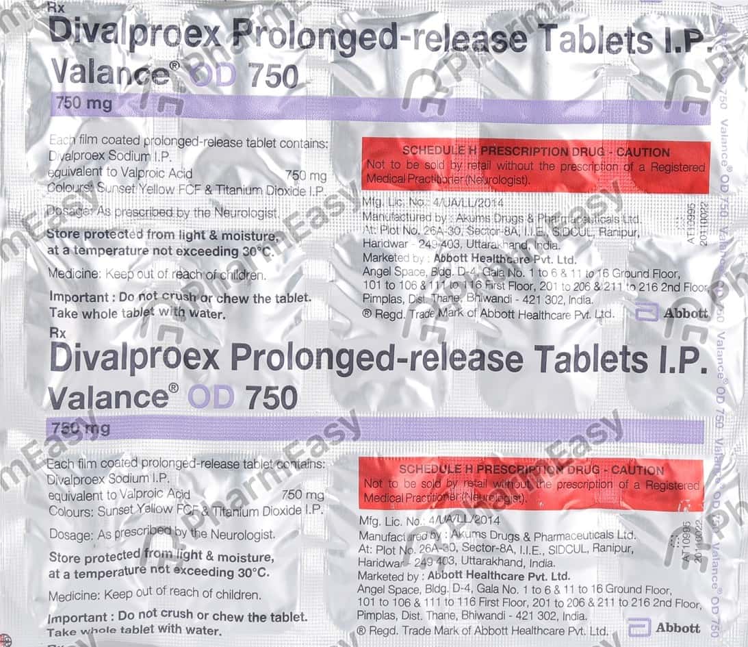 Valance Od 750 MG Tablet (15): Uses, Side Effects, Price & Dosage ...