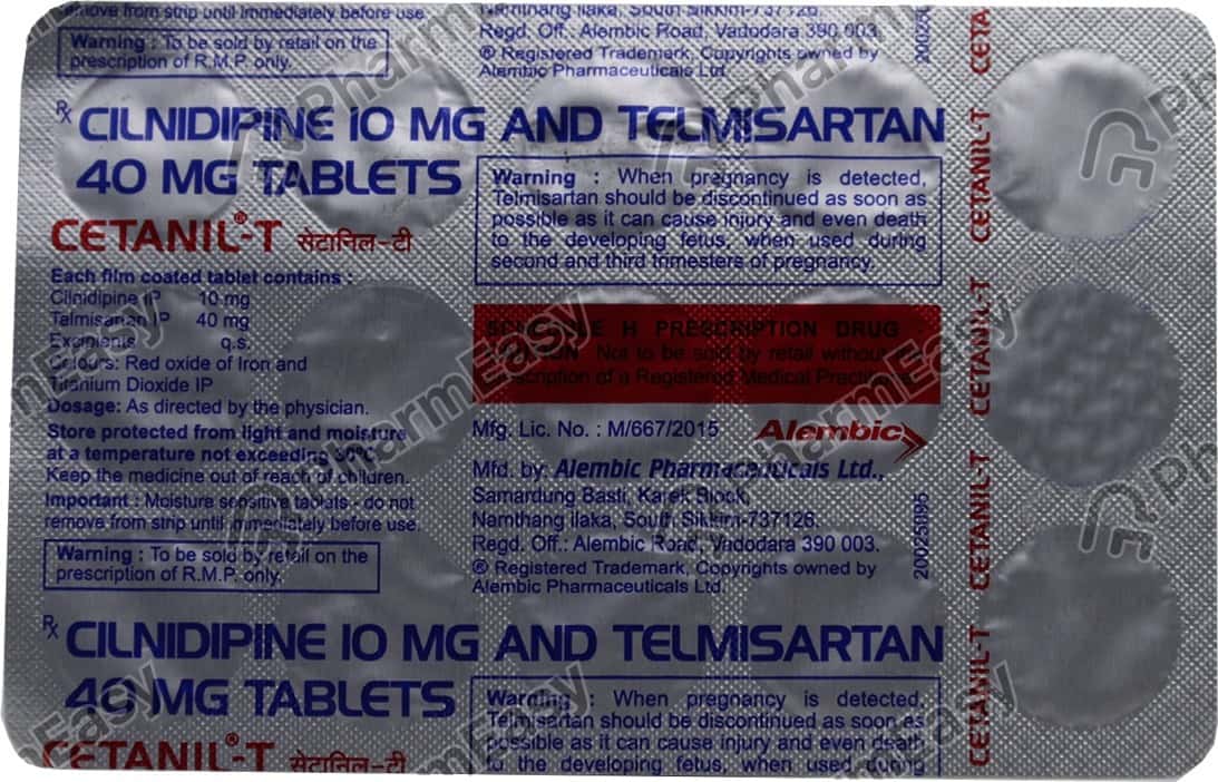 Cetanil T 40/10mg Strip Of 15 Tablets: Uses, Side Effects, Price ...