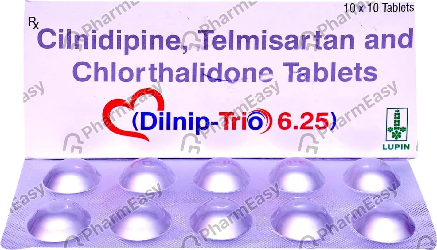 Dilnip Trio 6.25mg Strip Of 10 Tablets: Uses, Side Effects, Price ...