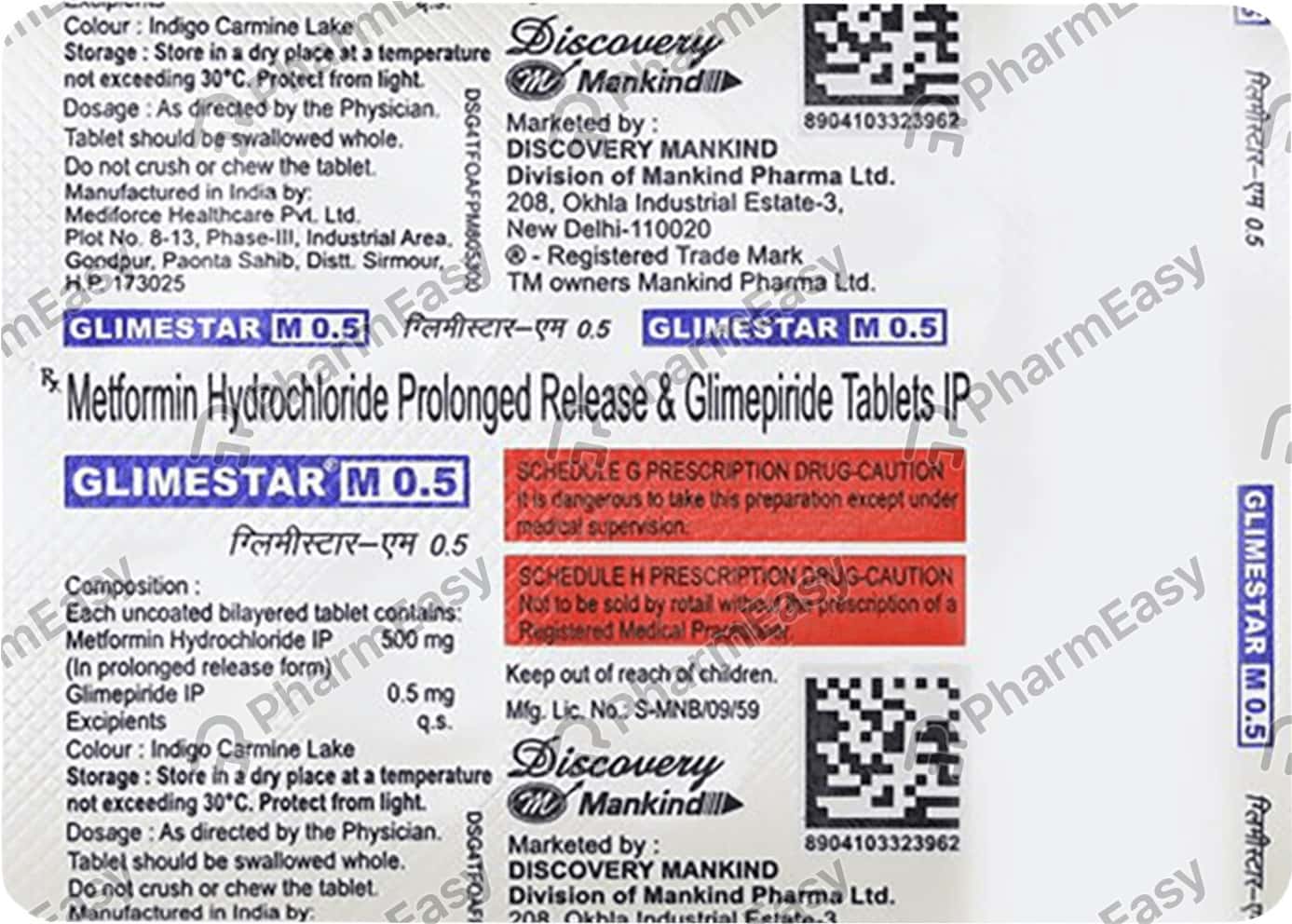 Glimestar M 0.5mg Strip Of 10 Tablets: Uses, Side Effects, Price ...