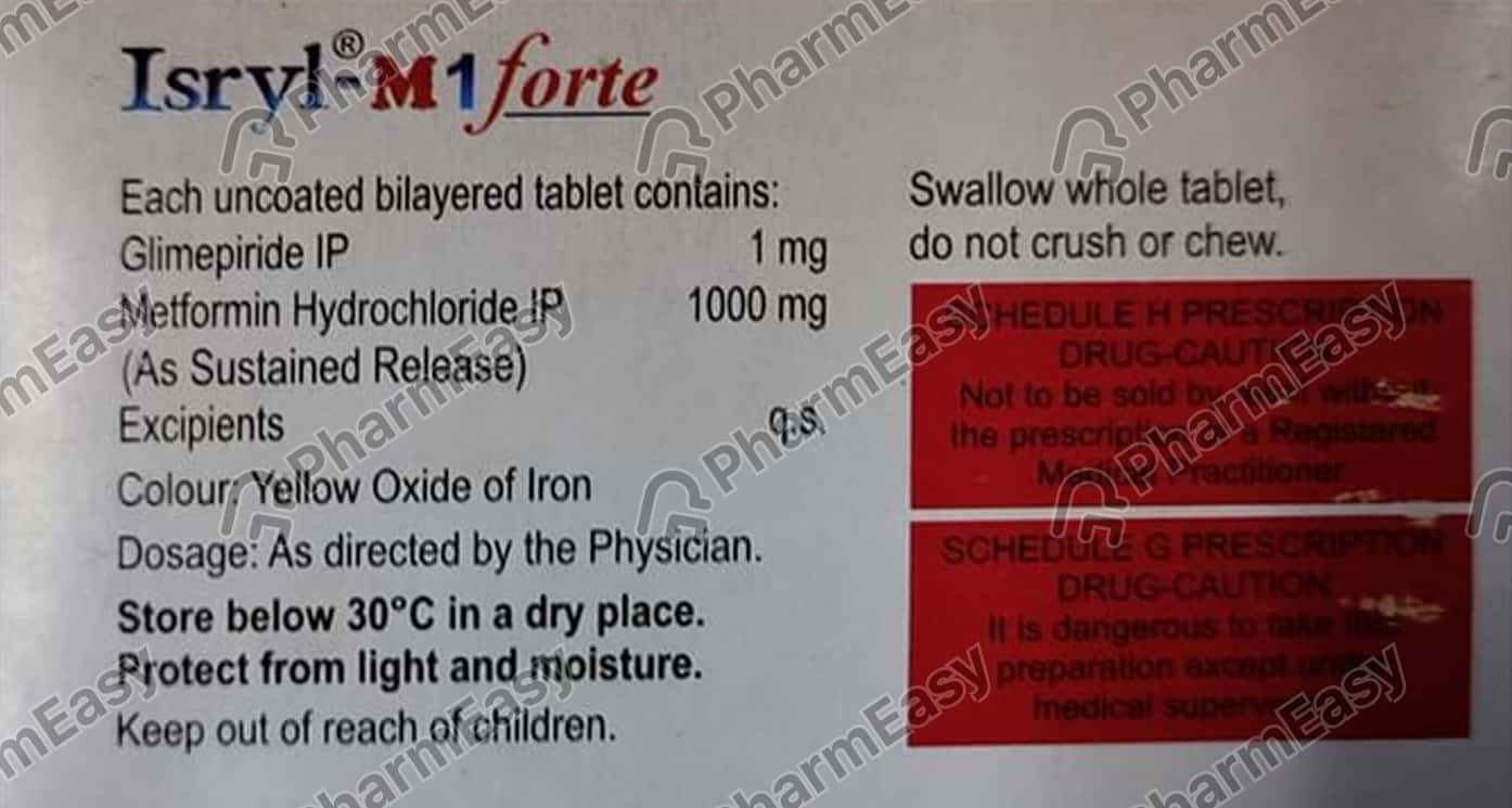 Isryl M 1 Forte Strip Of 15 Tablets: Uses, Side Effects, Price & Dosage ...