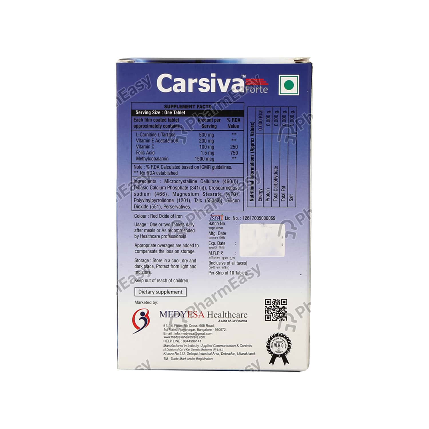 Buy Carsiva Forte Tab 10'S Online at Flat 18% OFF* | PharmEasy