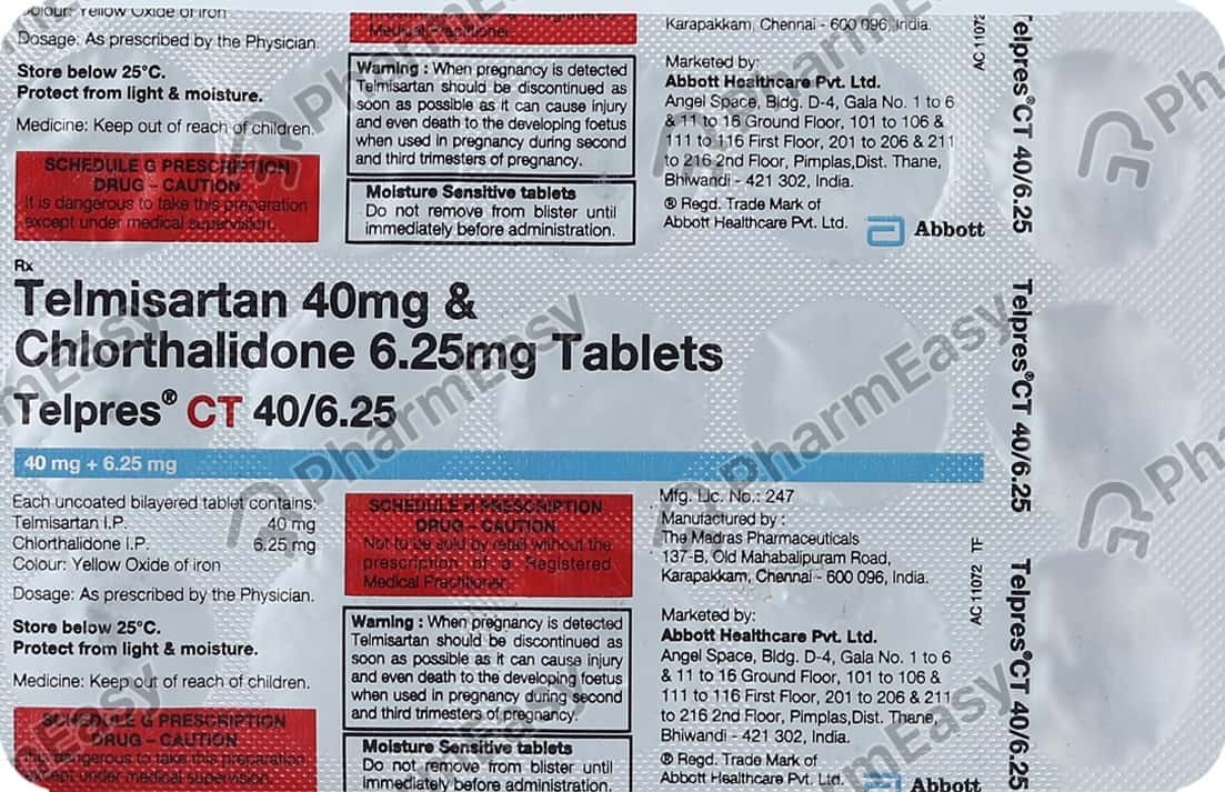 Telpres Ct 40/6.25mg Strip Of 15 Tablets: Uses, Side Effects, Price ...