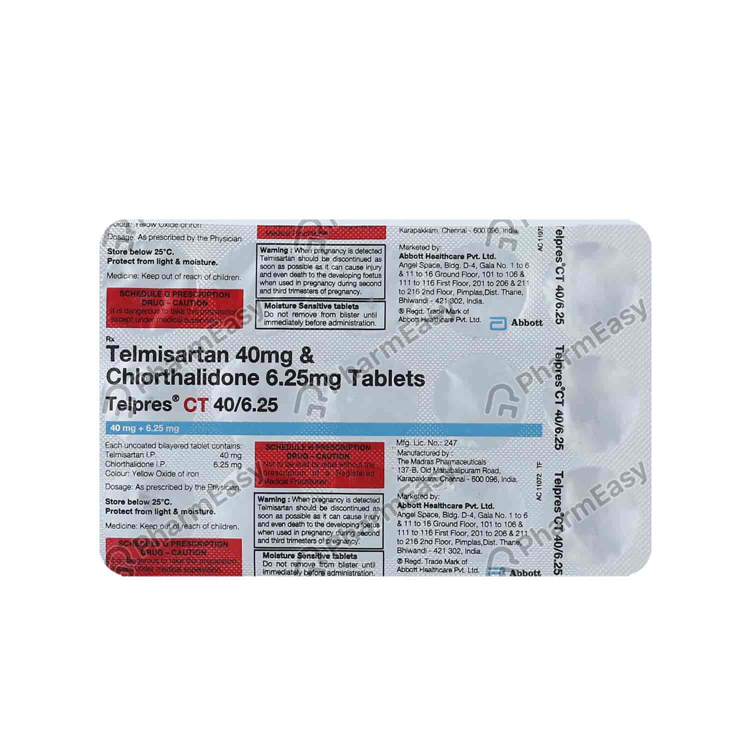 Telpres Ct 40/6.25mg Tab 15'S - Uses, Side Effects, Dosage, Composition ...