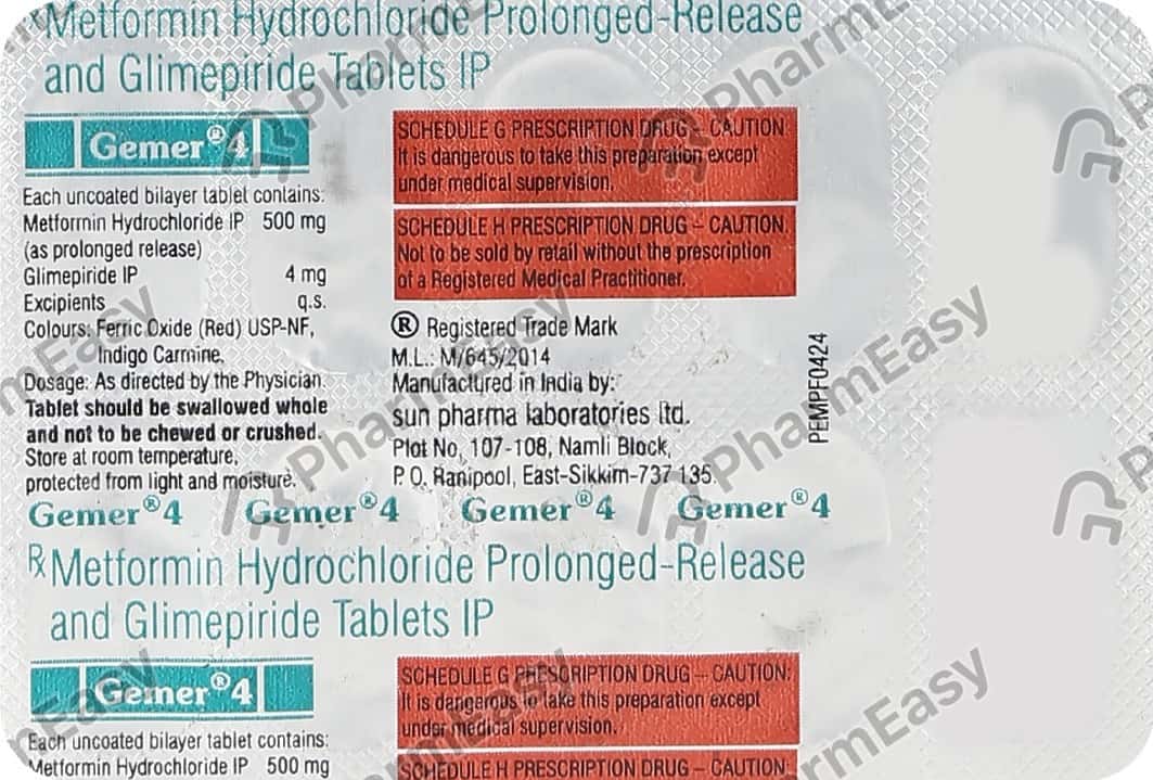 Gemer 4mg Strip Of 10 Tablets: Uses, Side Effects, Price & Dosage ...