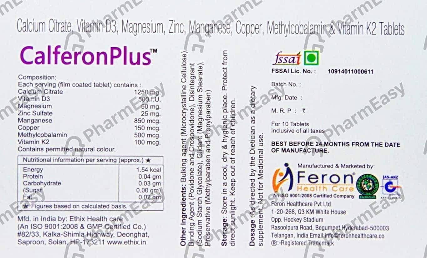 Buy Calferon Plus Strip Of 10 Tablets Online at Flat 15% OFF | PharmEasy