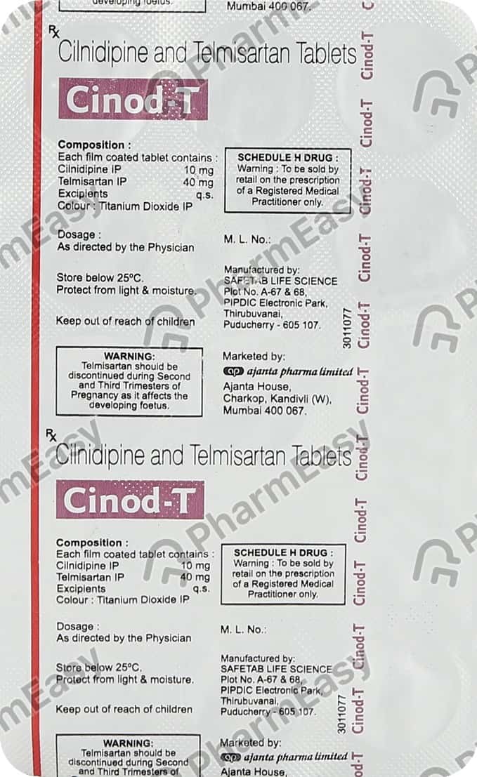 Cinod T 10/40mg Strip Of 15 Tablets: Uses, Side Effects, Price & Dosage ...