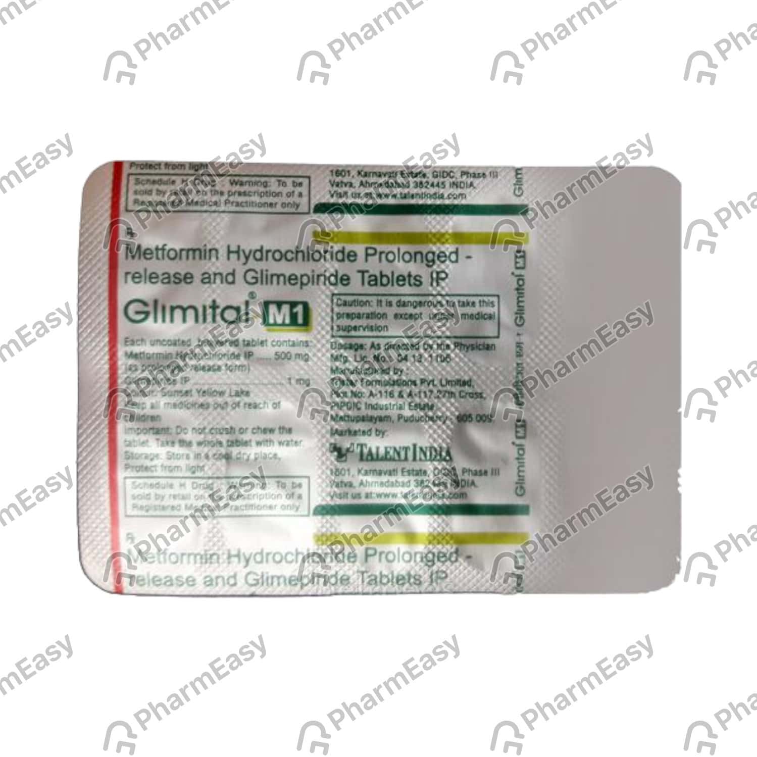 Glimital M 1mg Strip Of 10 Tablets: Uses, Side Effects, Price & Dosage ...