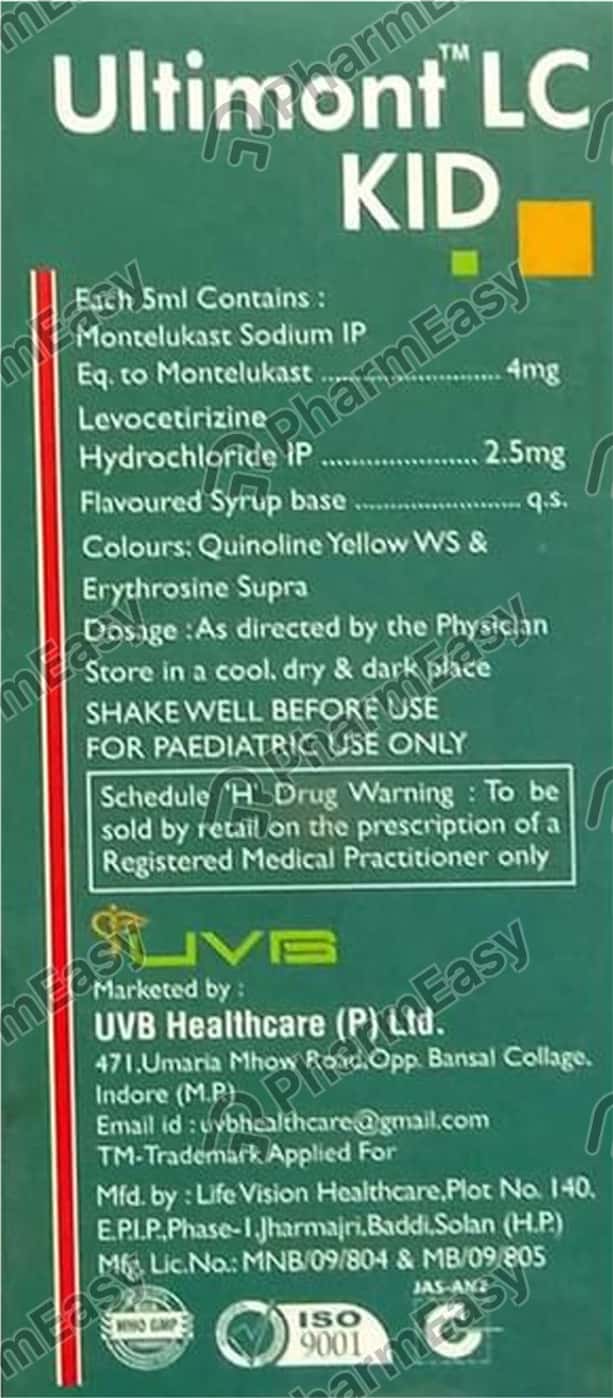 Ultimont Lc Kid Syrup 60ml: Uses, Side Effects, Price & Dosage | PharmEasy