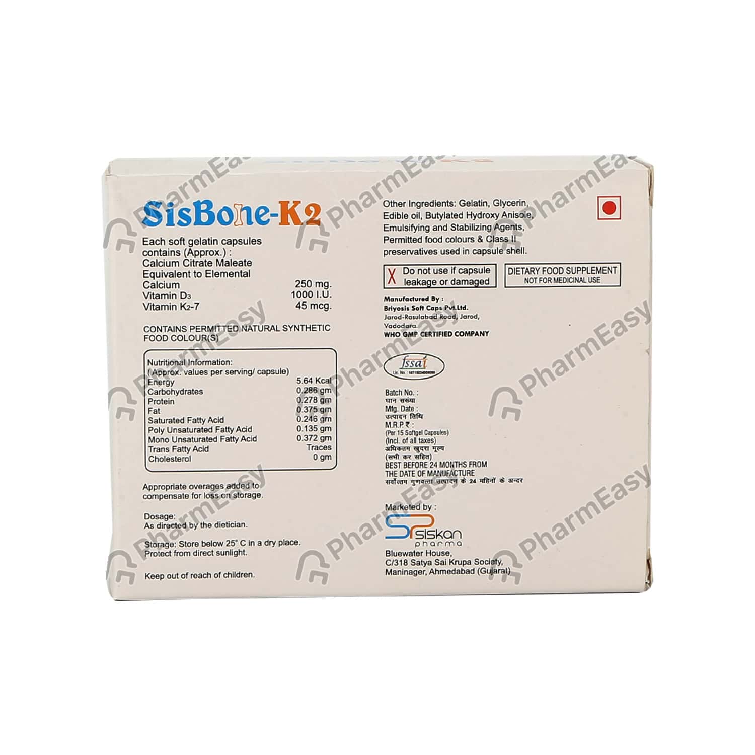 Buy Sisbone K2 Cap 15'S Online at Flat 18% OFF* | PharmEasy