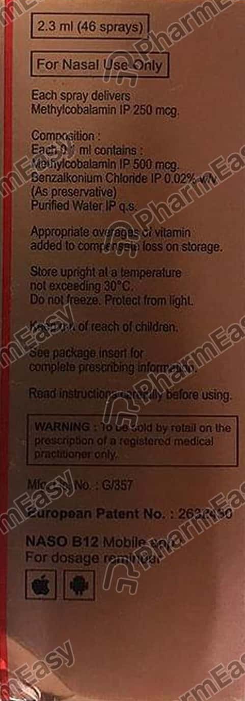Buy Naso B12 250 MCG Nasal Spray (2.3) Online at Flat 15% OFF | PharmEasy