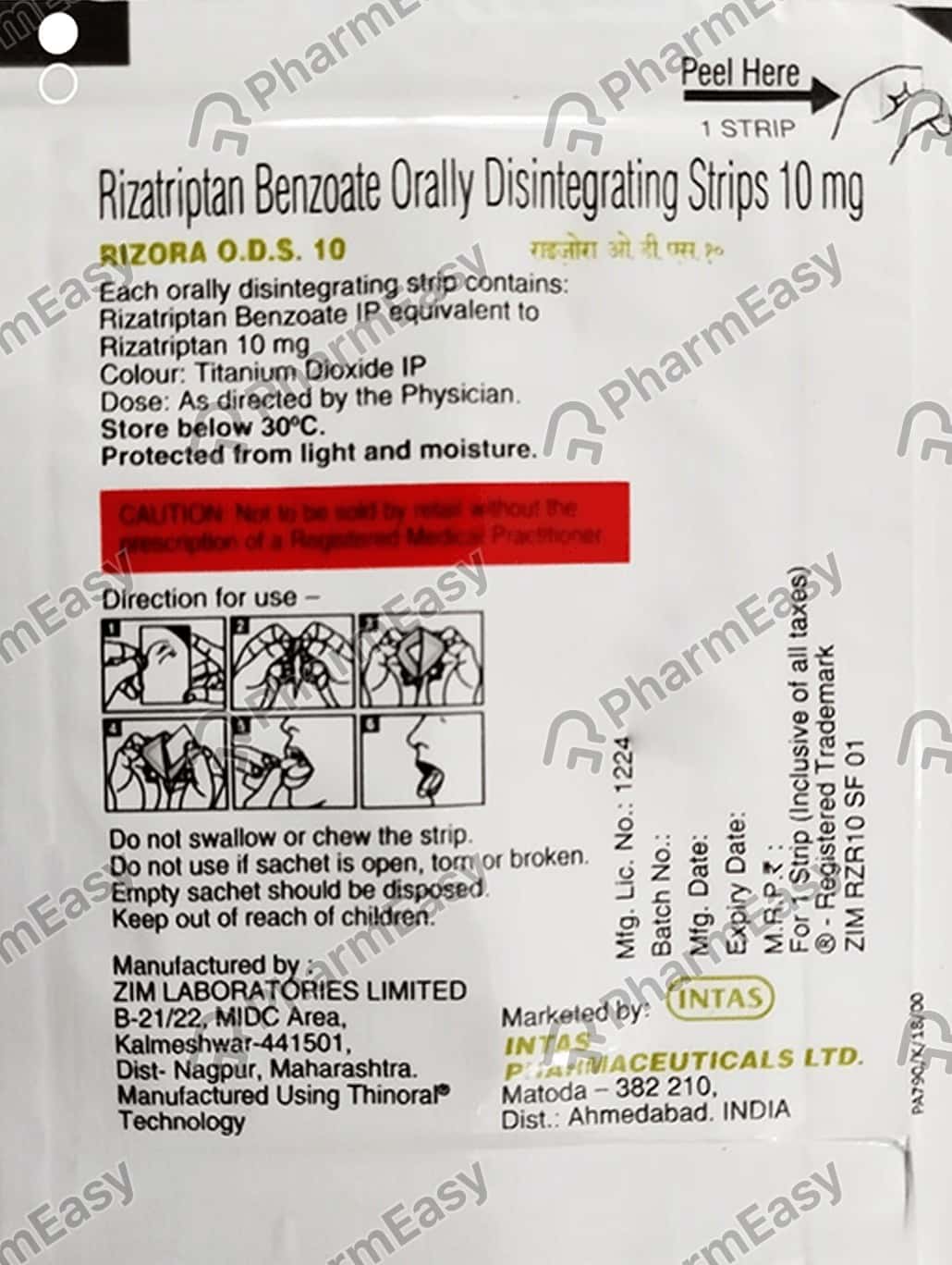 Buy Rizora Ods 10 MG Orally Disintegrating Strip (1) Online at Flat 15% ...