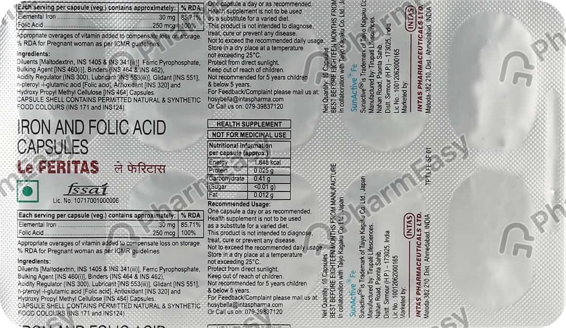 Le Feritas Strip Of 10 Capsules: Uses, Side Effects, Price & Dosage ...