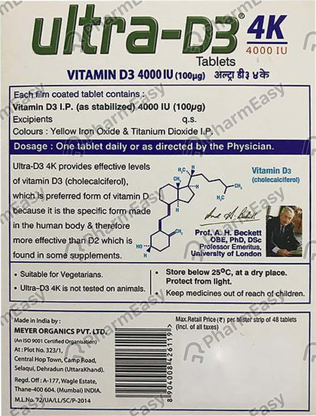 Ultra D3 4000 IU Tablet (48): Uses, Side Effects, Price & Dosage ...