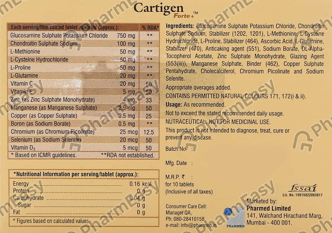 Buy CARTIGEN FORTE PLUS STRIP OF 10 TABLETS Online & Get Upto 60% OFF ...
