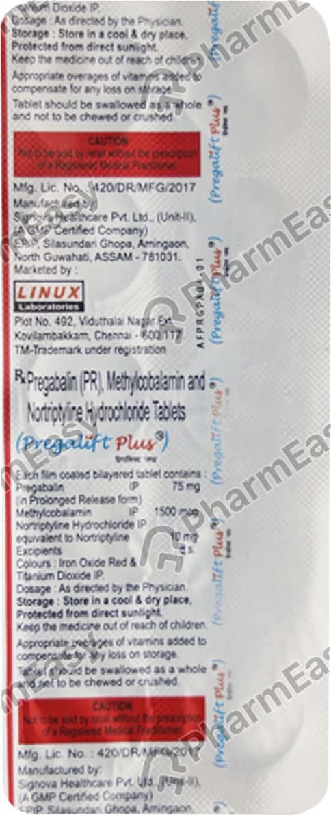 Pregalift Plus Strip Of 10 Tablets Uses Side Effects Price And Dosage