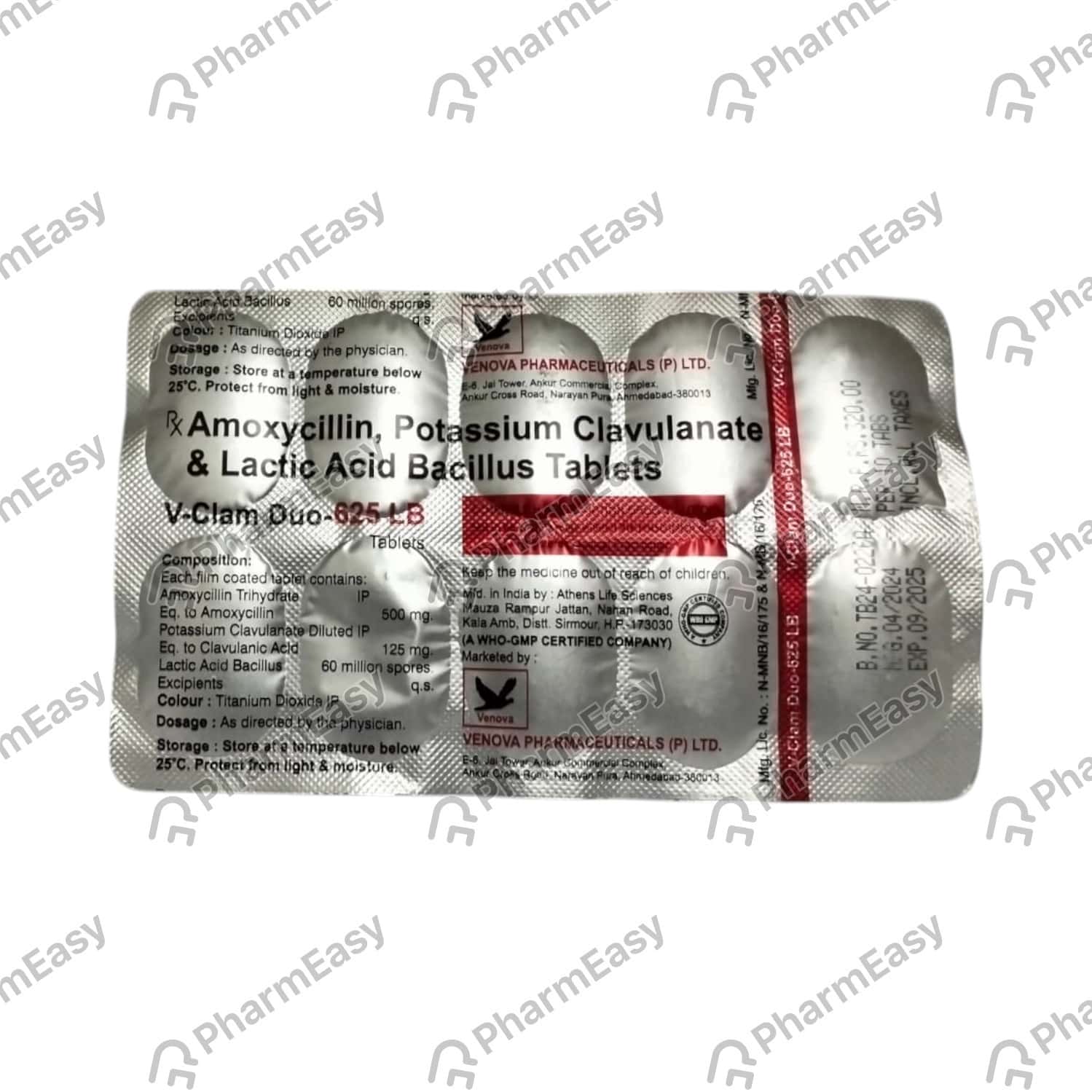 V Clam Duo 625 Lb Strip Of 10 Tablets: Uses, Side Effects, Price ...