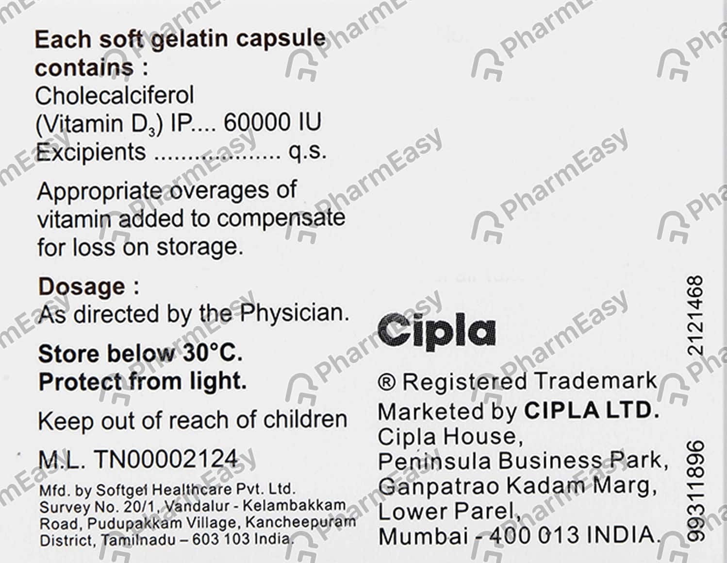 Cipcal D3 60000 IU Capsule (4): Uses, Side Effects, Price & Dosage ...