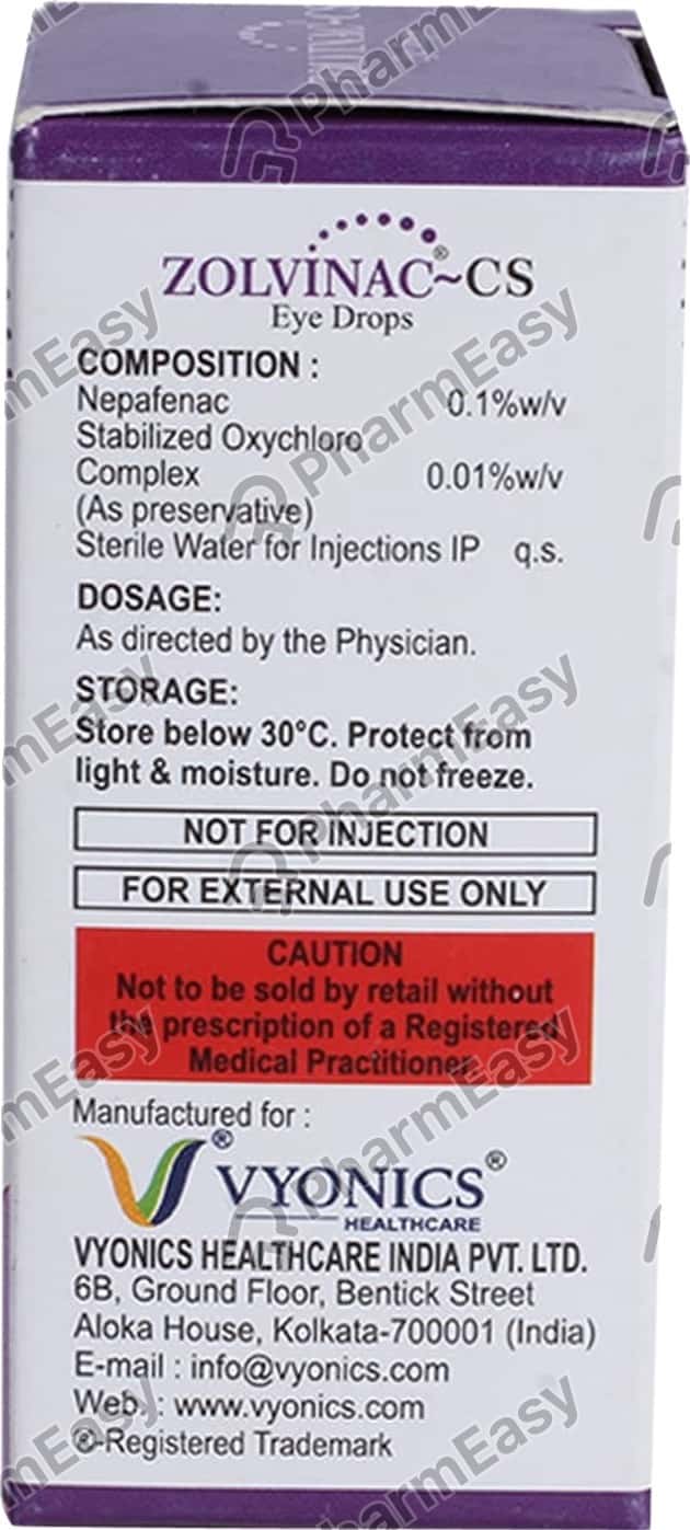 Zolvinac 0.1 %W/V Eye Drop (5): Uses, Side Effects, Price & Dosage ...