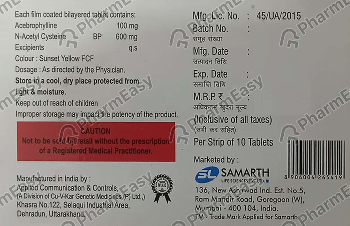 Buy Mucomix Ace 100/600mg Strip Of 10 Tablets Online at Flat 15% OFF ...