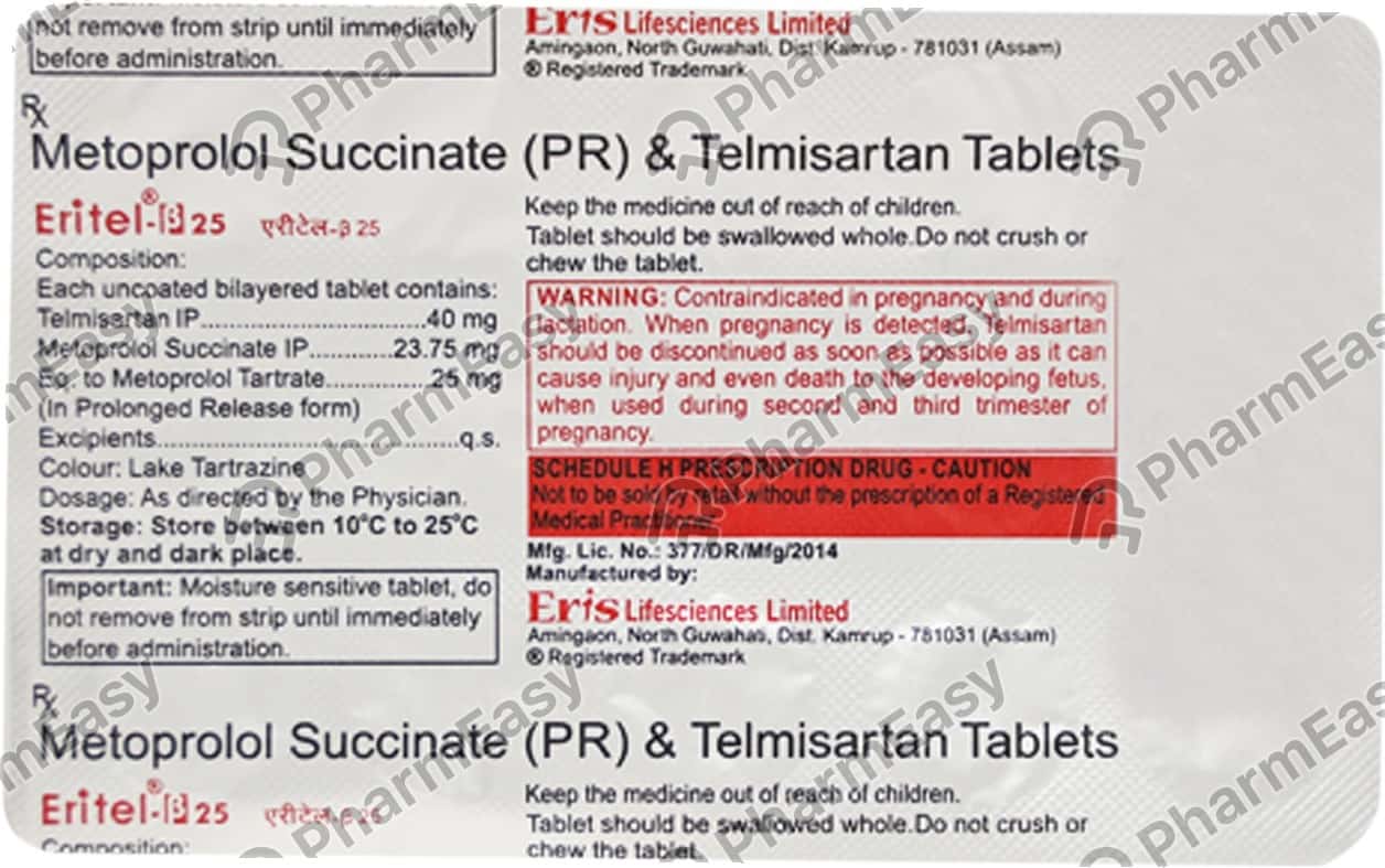 Eritel Beta 25mg Strip Of 15 Tablets: Uses, Side Effects, Price ...